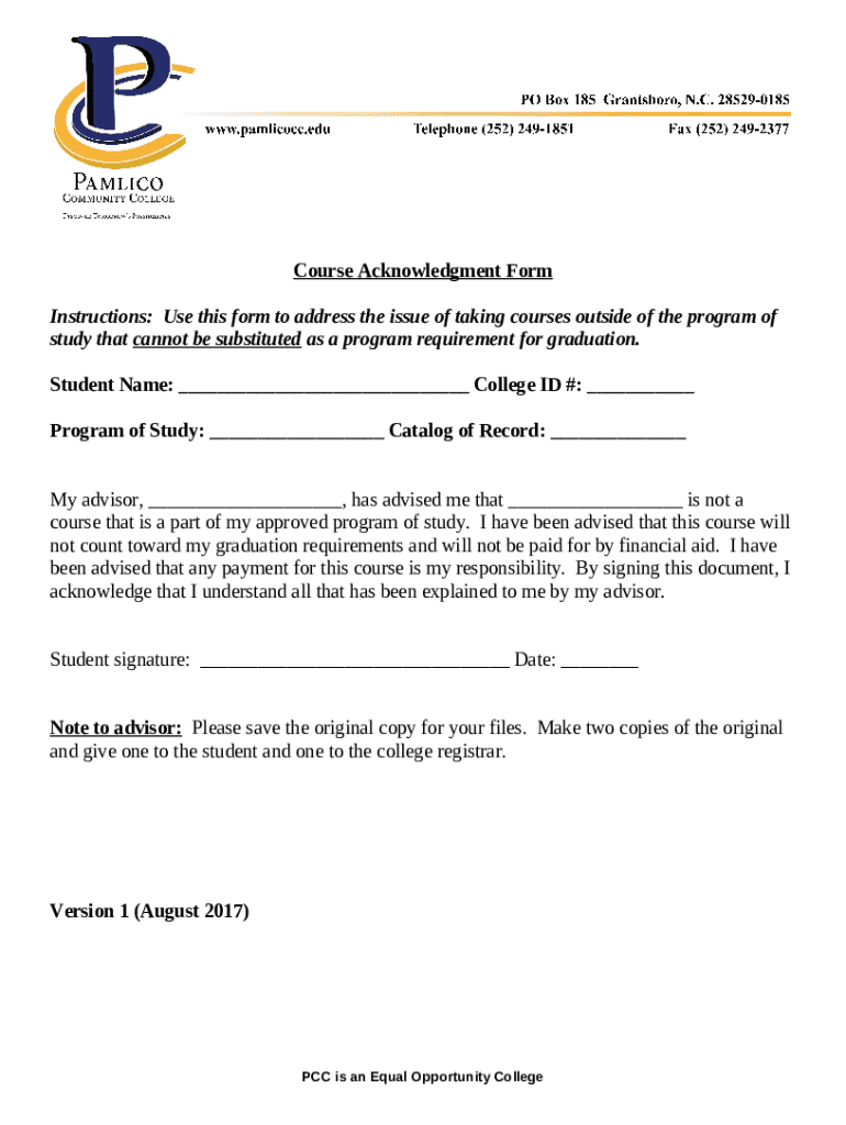 Course Acknowledgment Doc Template | pdfFiller