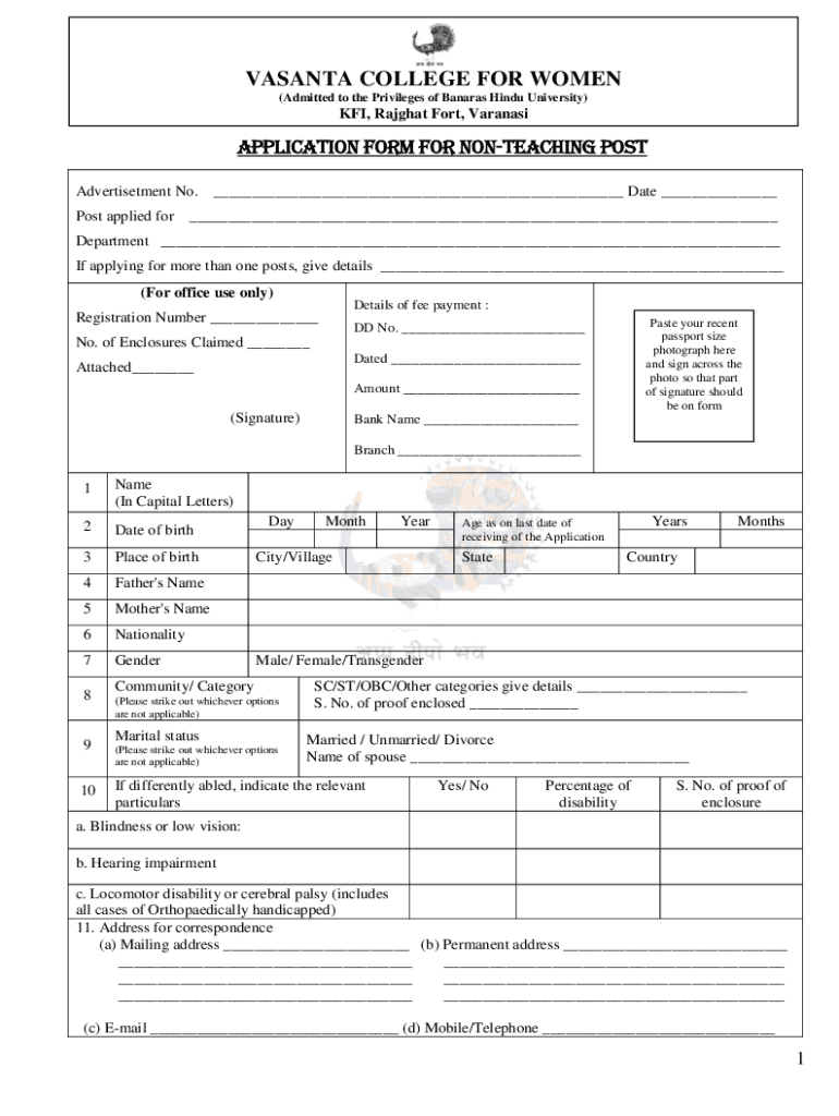Fillable Online Vasanta College for Women (Admitted to the Privileges ...