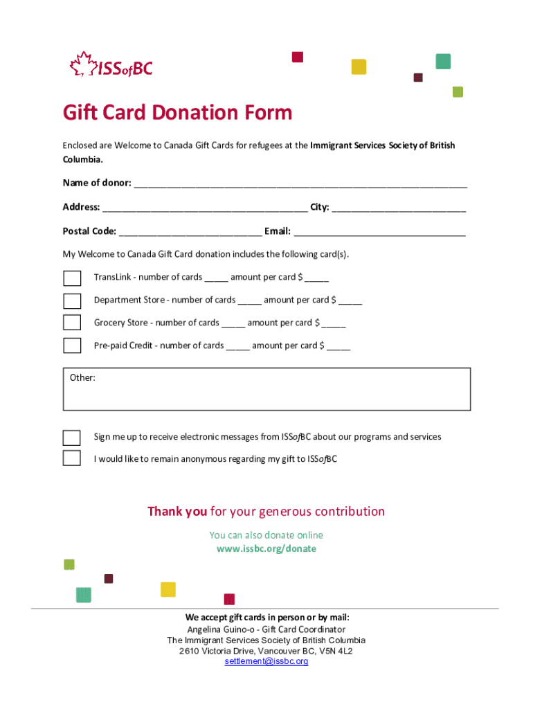 Fillable Online Gift Card Donation Form Fax Email Print - pdfFiller