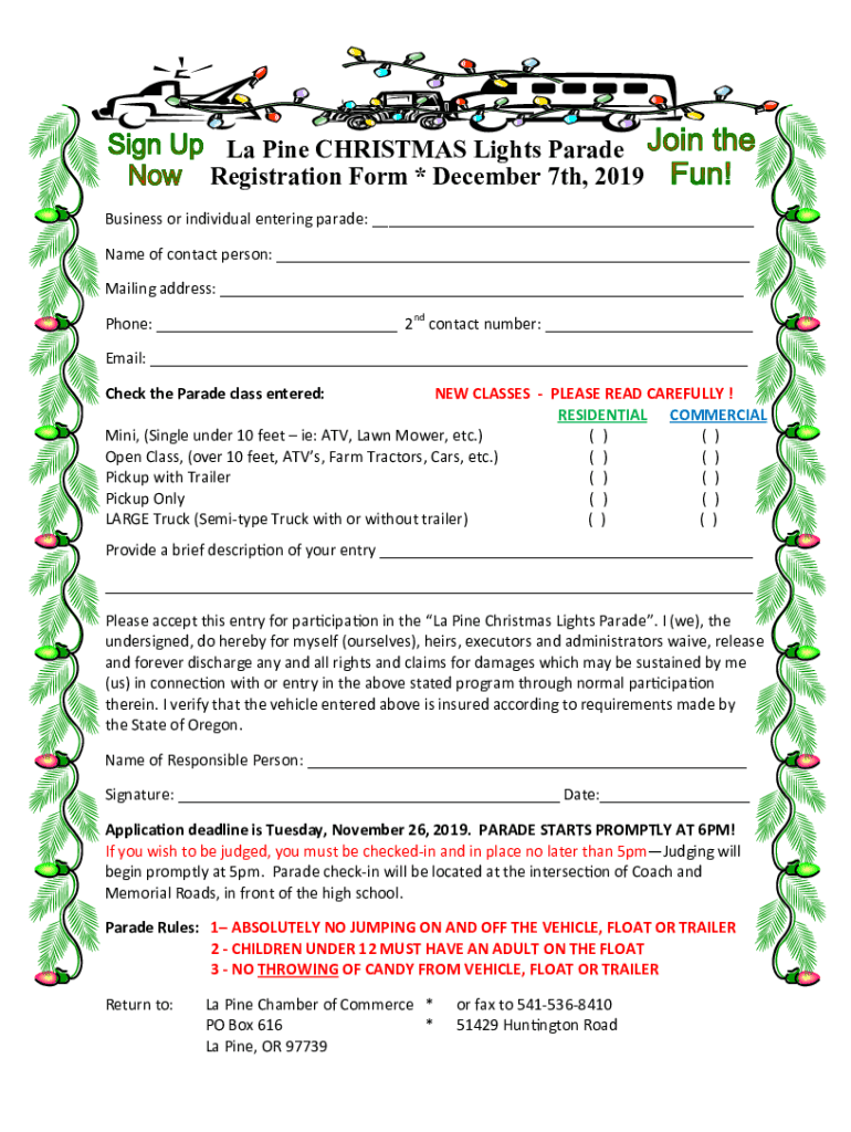 Fillable Online La Pine CHRISTMAS Lights Parade Registration Form ...
