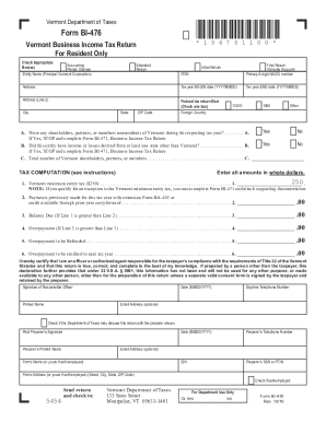 Fillable Online tax vermont Vermont Form BI-476 (Business Income Tax ...