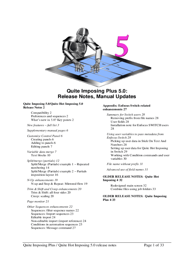 Fillable Online Quite Imposing Plus 5.0: Release Notes, Manual Updates ...