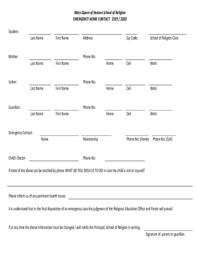 Fillable Online EMERGENCY CONTACT FORM 20192020 (2) Fax Email Print - pdfFiller