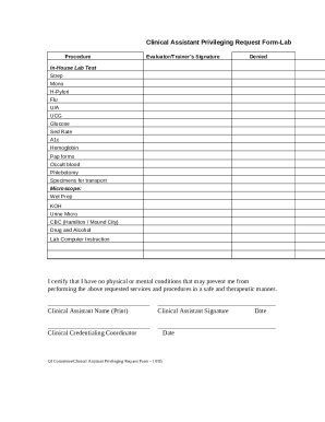 Clinical Assistant Privileging Request -Lab Doc Template | pdfFiller