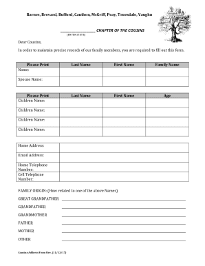 Fillable Online Cousins Address Form.docx Fax Email Print - pdfFiller