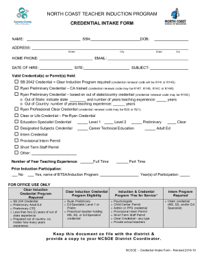 Fillable Online Credential Intake Form Fax Email Print - pdfFiller