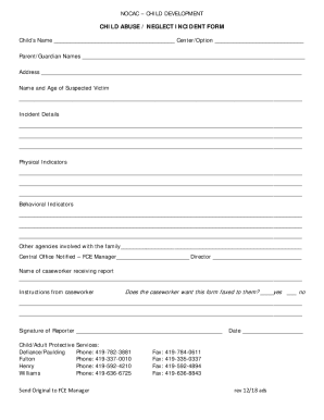 Fillable Online Mandatory reporting of child abuse and neglectChild ...
