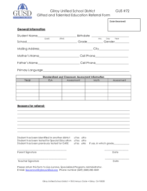 Fillable Online Gifted and Talented Education Referral Form Fax Email ...