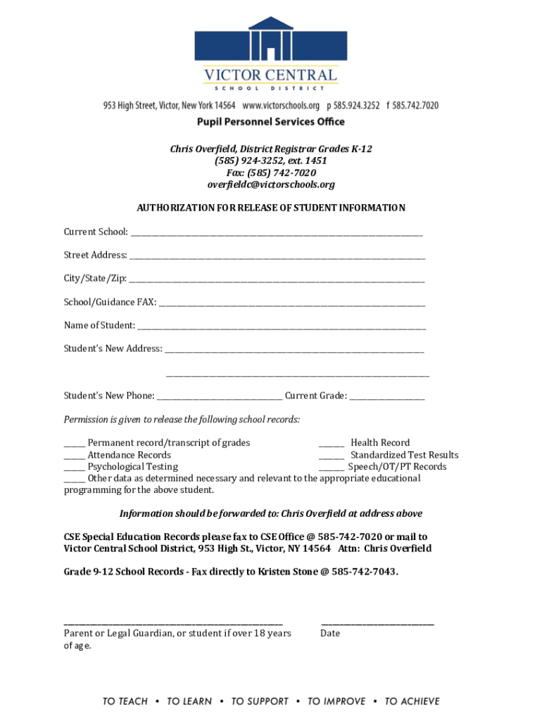 Fillable Online Chris Overfield, District Registrar Grades K-12 Fax ...