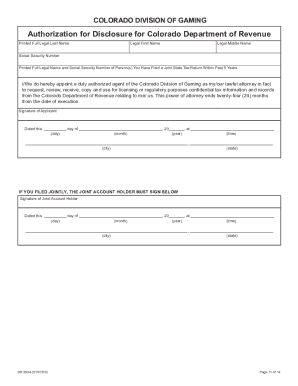 Fillable Online Authorization for Disclosure for Colorado Department of ...