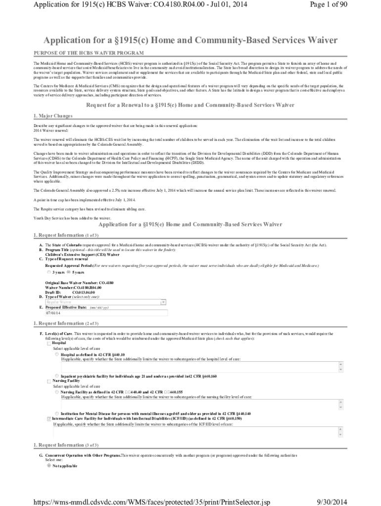 Fillable Online Application for 1915(c) HCBS Waiver: CO Fax Email Print ...
