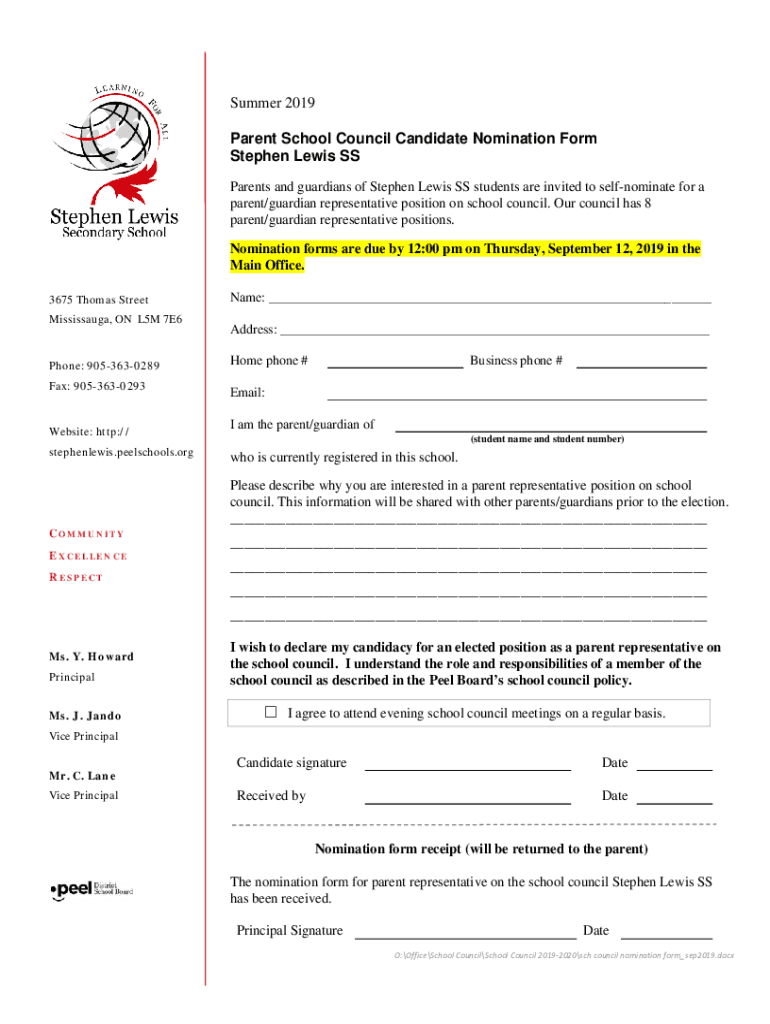 Fillable Online sch council nomination form sep2019 - Peel District School ... Fax Email Print ...