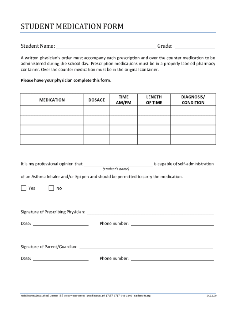 Fillable Online 7 Student Medication Form.docx Fax Email Print - pdfFiller