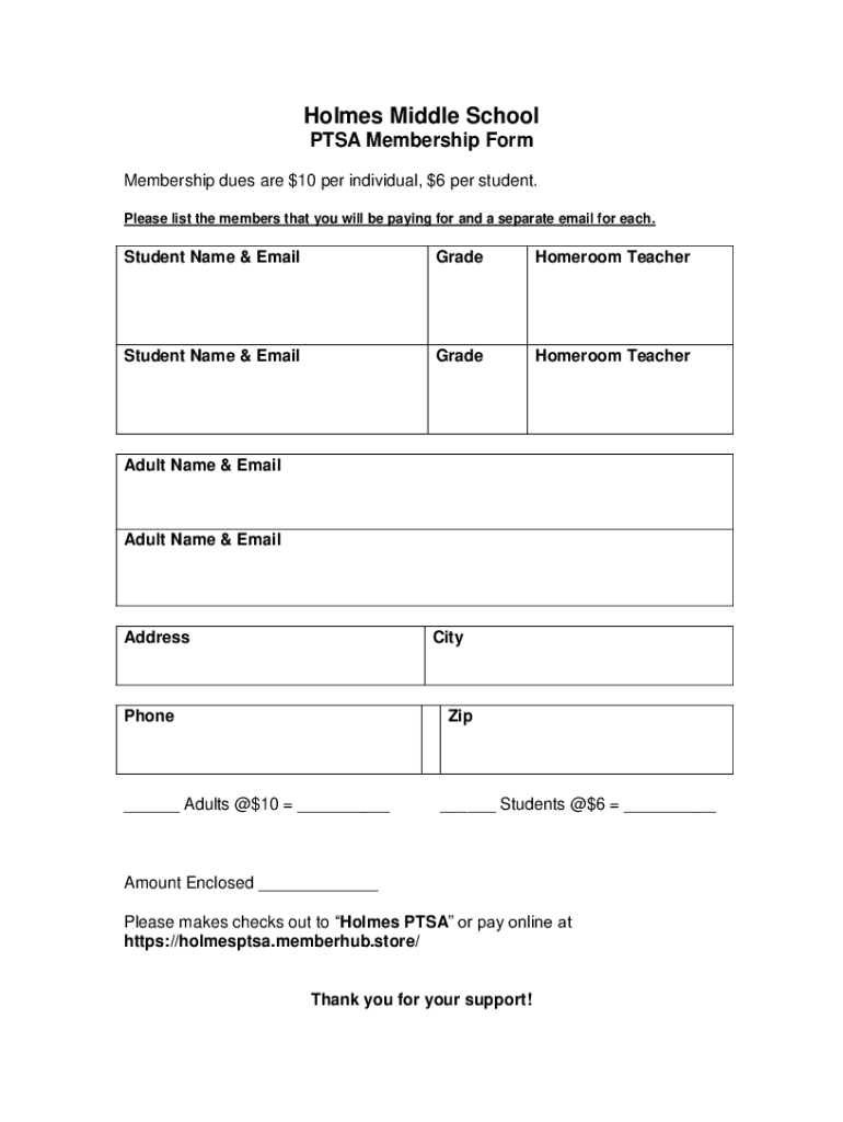 Fillable Online Holmes Middle School PTSA Membership Form Fax Email Print - pdfFiller