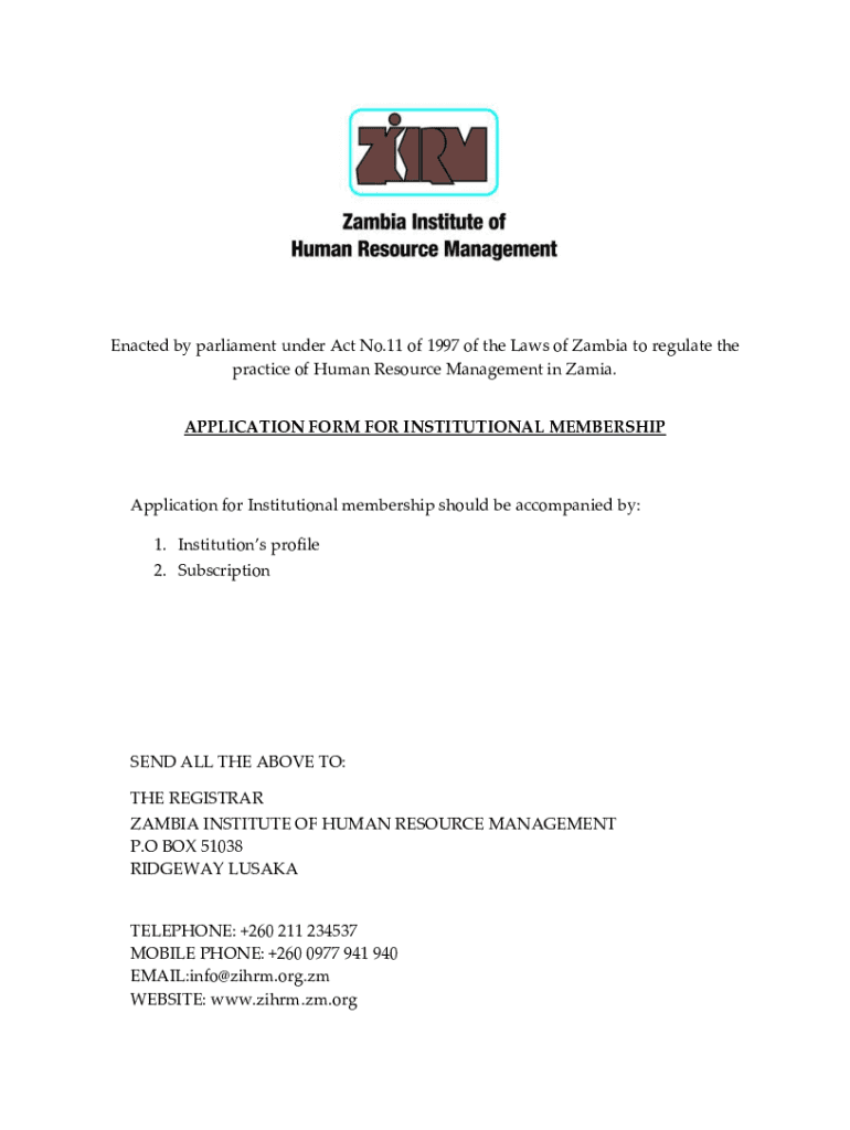 Fillable Online zihrm org Zambia Institute of Human Resources ...