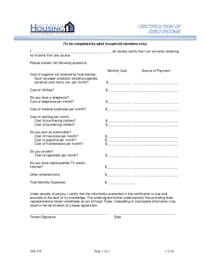 Fillable Online SAMPLE CERTIFICATION OF ZERO INCOME Fax Email Print ...