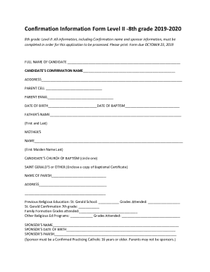 Fillable Online Confirmation Information Form Level II -8th grade 2019 ...