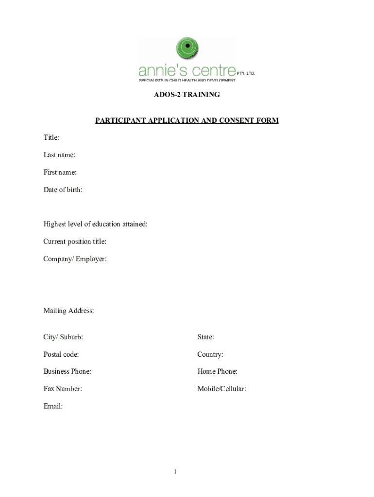 Fillable Online ADI-R Application Form Fax Email Print - pdfFiller
