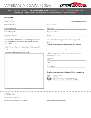 Fillable Online EM EC Warranty Claim Form - extremecanopy.com Fax Email ...