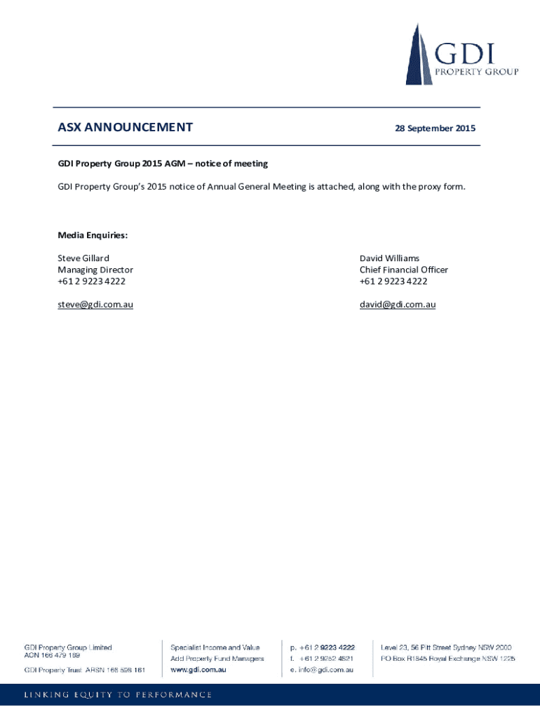 Fillable Online GDI Property Group Limited GDI Property GDI Trust the ...