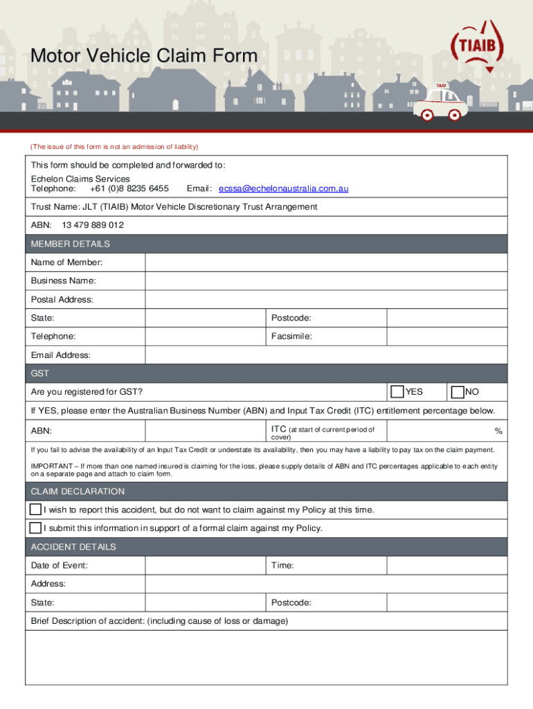 Fillable Online Motor, Classic Vehicle & Motorcycle Accident Claim Form ...