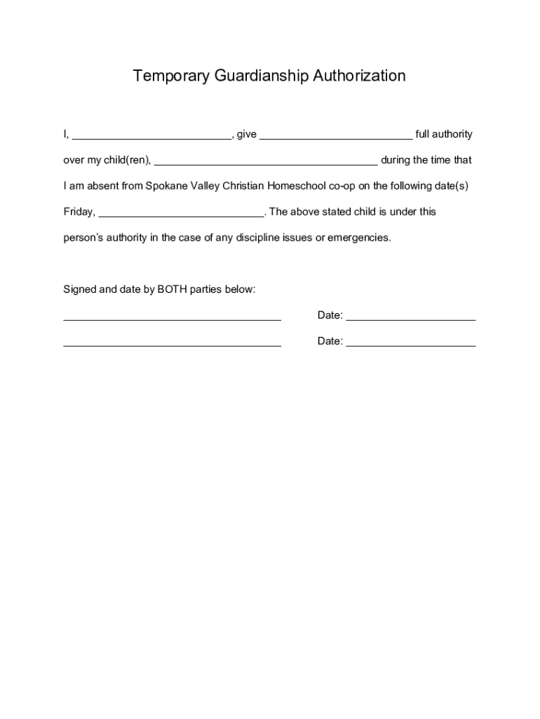 Fillable Online Temporary Guardianship Agreement40 Printable Temporary ...