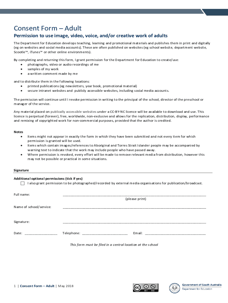 Fillable Online flinderscc sa edu Permission to use likeness - Adult - May 2018. media consent ...