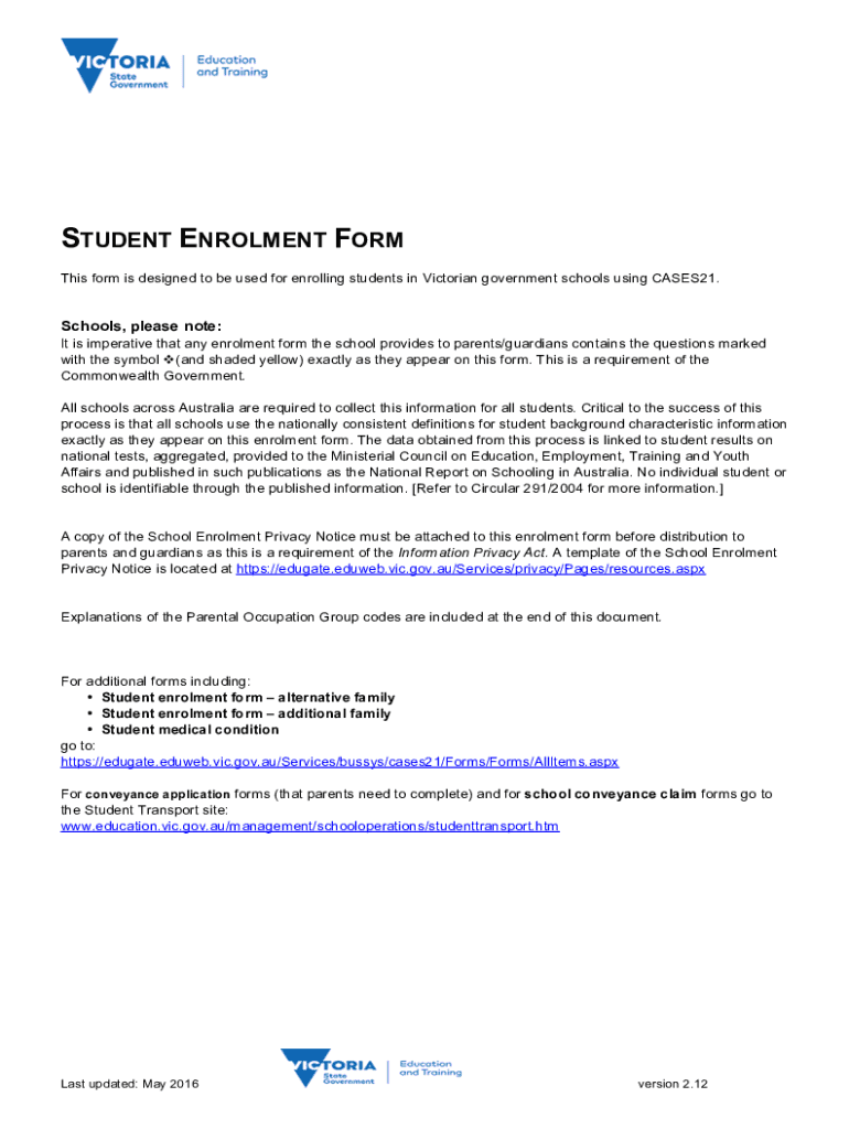Fillable Online albertonps vic edu StudentEnrolmentForm.doc - STUDENT ...