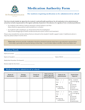 Fillable Online MEDICATION AUTHORITY FORM - Mulgrave Primary School Fax Email Print - pdfFiller