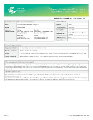 Fillable Online Driveway Levels and Formwork Inspections Application 19 ...