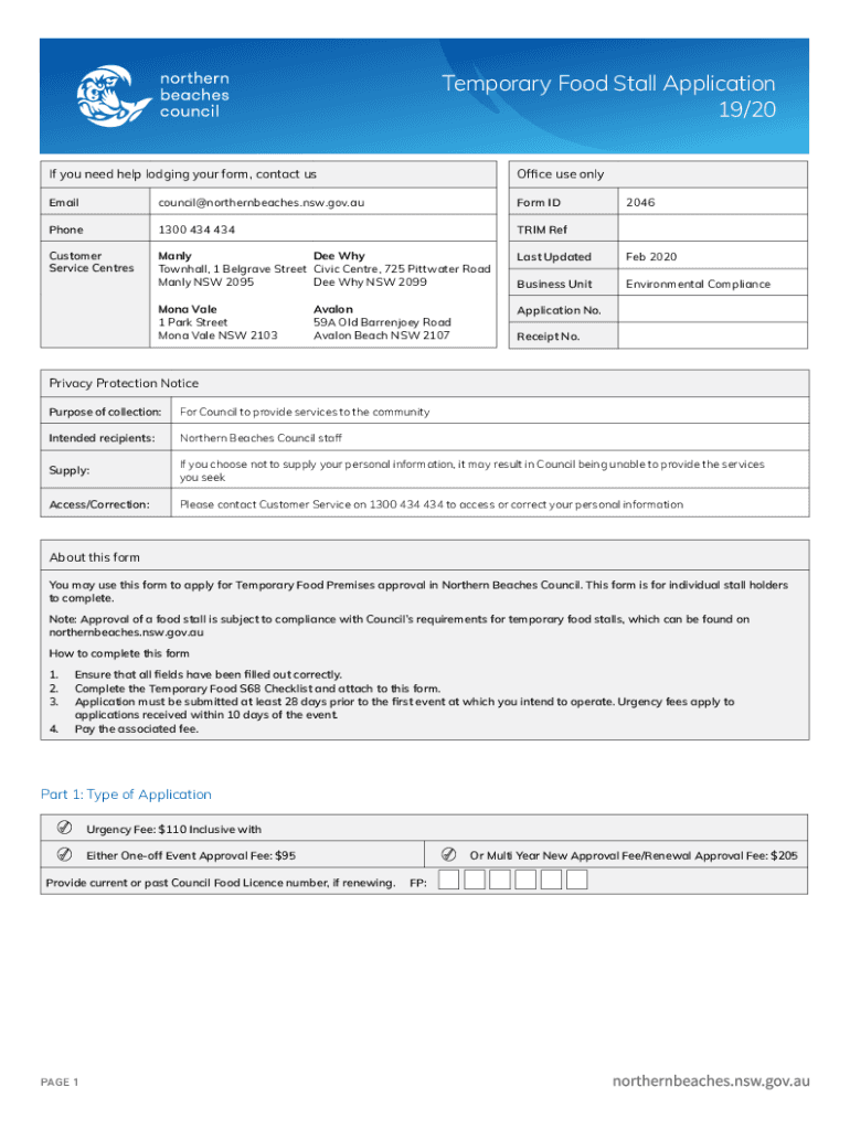 Fillable Online Temporary Food Stall Application 19/20 Fax Email Print ...