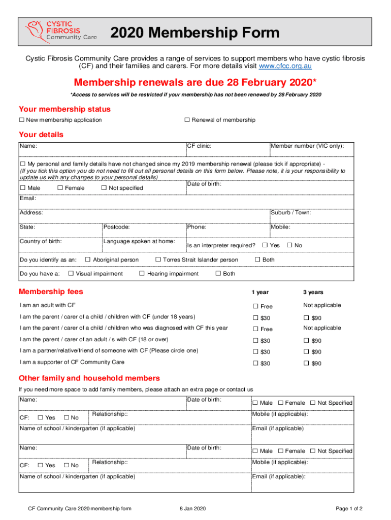 Fillable Online Cystic Fibrosis - ACT Support and services info Fax ...