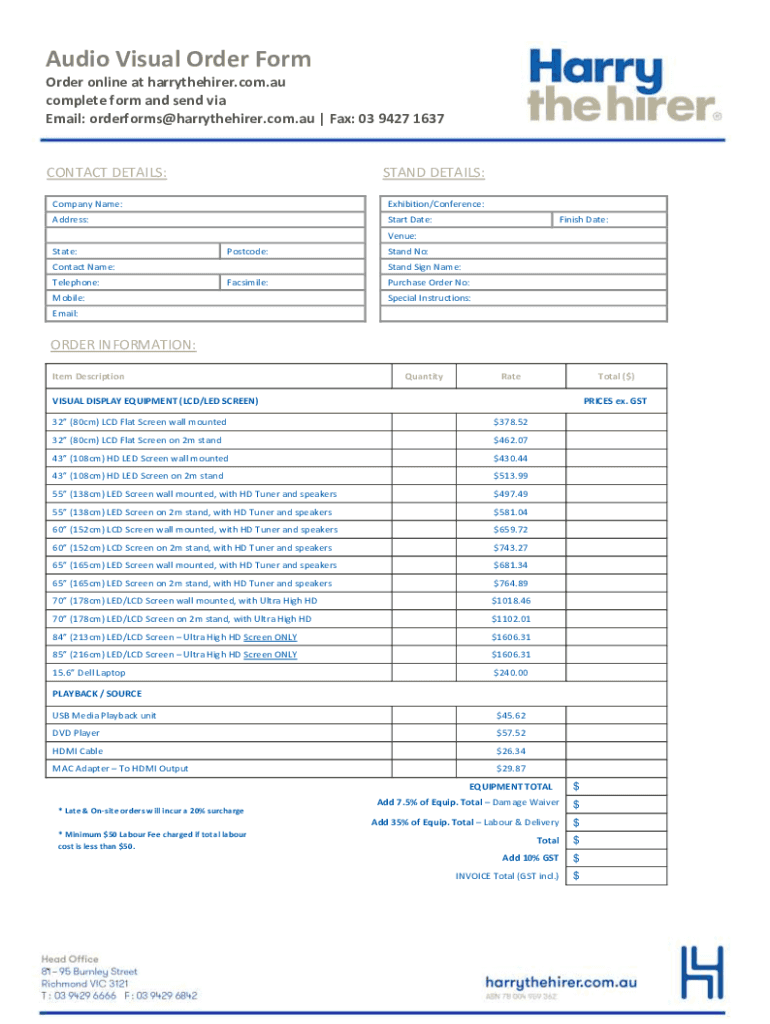Fillable Online wioaconferences org Audio Visual Order Form - GPCE Fax ...