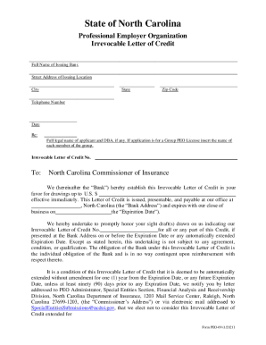 Fillable Online NCDOR: Irrevocable Letter of Credit Template Fax Email ...