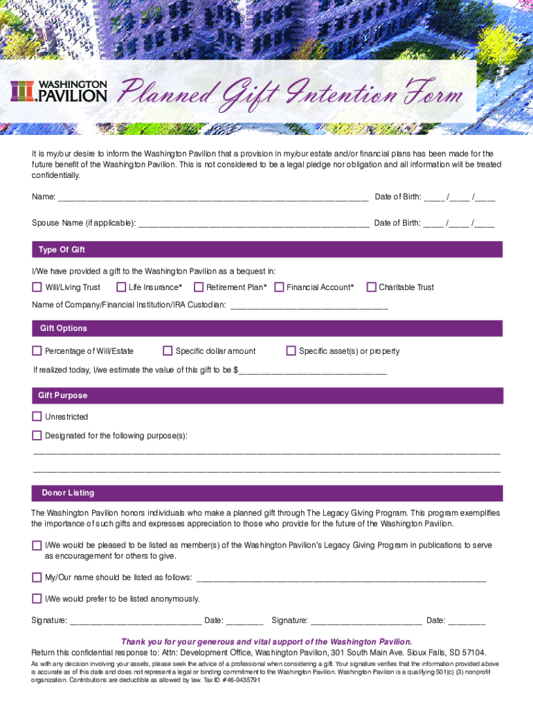 Fillable Online Letter of Planned Gift Intent - Home - Chicago ...