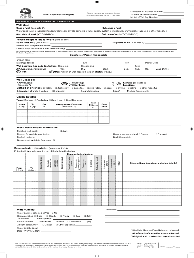 Fillable Online Well Construction Report Well Closure Report Stamp ...
