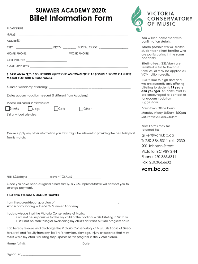 Fillable Online Billet Information Form Fax Email Print - pdfFiller