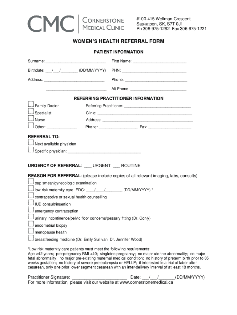 Fillable Online MUSCULOSKELETAL HEALTH REFERRAL FORM - Cornerstone ...