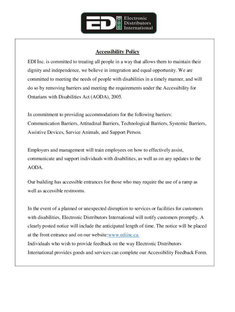 Fillable Online Accessibility and Customer Service Plan and Policy for ...
