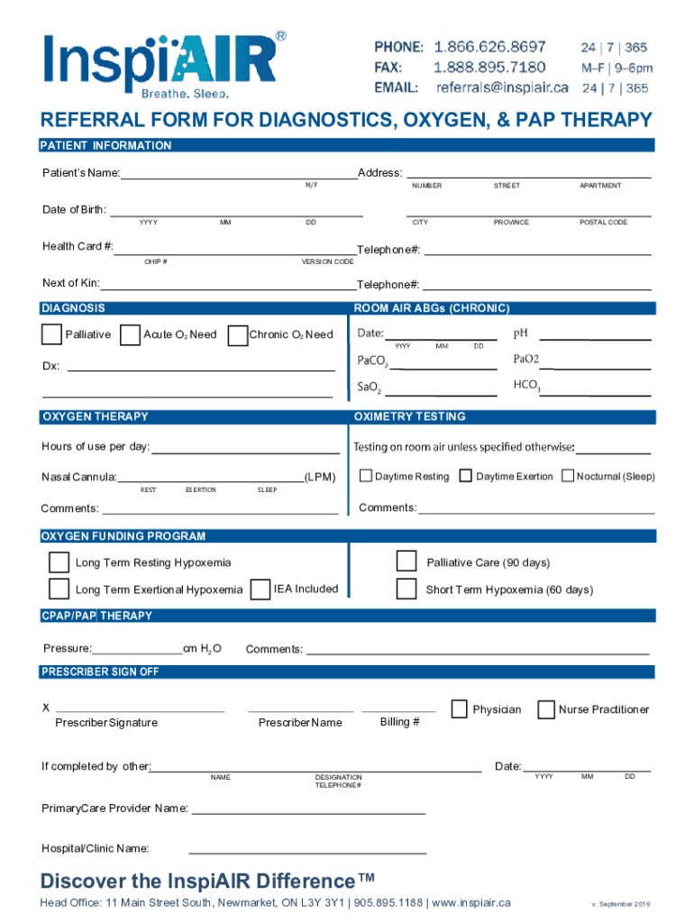 Fillable Online REFERRAL FORM FOR DIAGNOSTICS, OXYGEN, & PAP ...