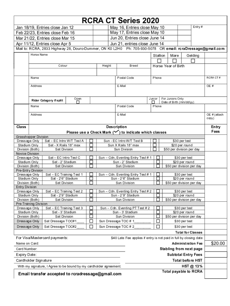Fillable Online 2020 RCRA CT Series Entry Form Fax Email Print - pdfFiller