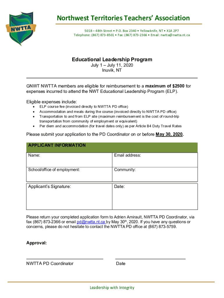 Fillable Online ELP 2020 Application Form Fax Email Print - pdfFiller