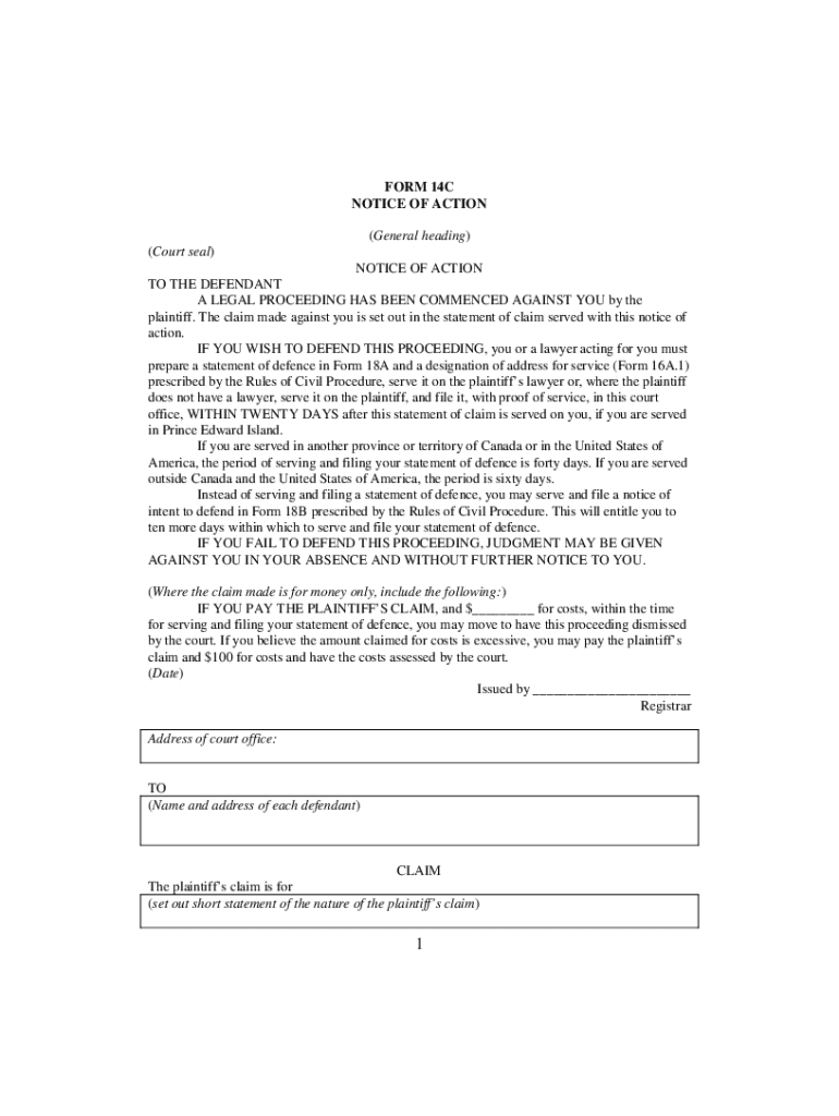 Fillable Online Form 14c Notice Of Action - Fill Online, Printable ...