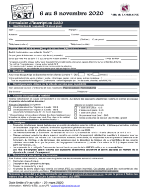 Salon des métiers d’art de Lorraine 2020 Registration Form - Modèle ...