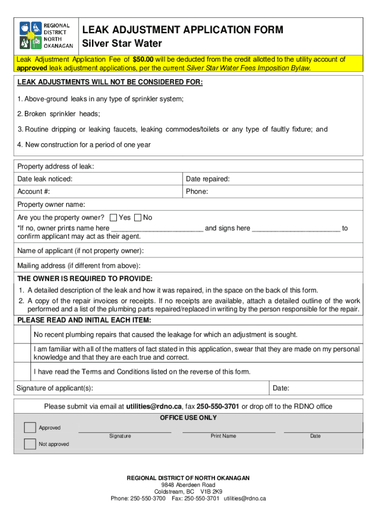 Fillable Online LEAK ADJUSTMENT APPLICATION FORM Fax Email Print ...