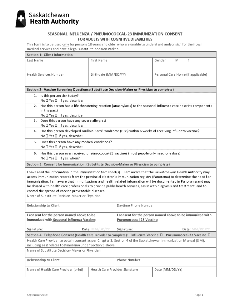Fillable Online Consent Form - Seasonal Influenza Consent for Adults ...