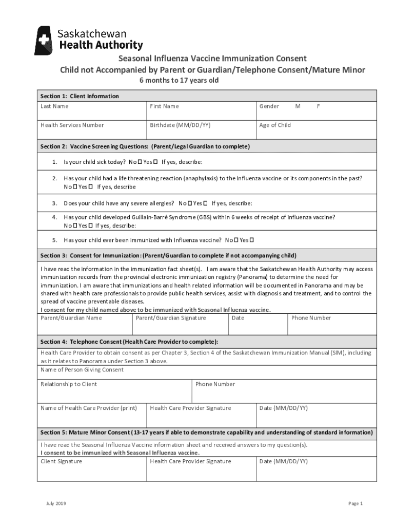 Fillable Online Consent Form - Seasonal Influenza Consent for ...
