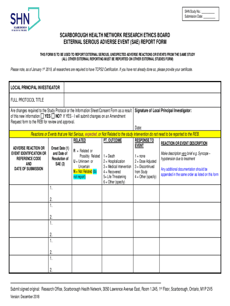 Fillable Online other external sae form - Scarborough Health Network ...