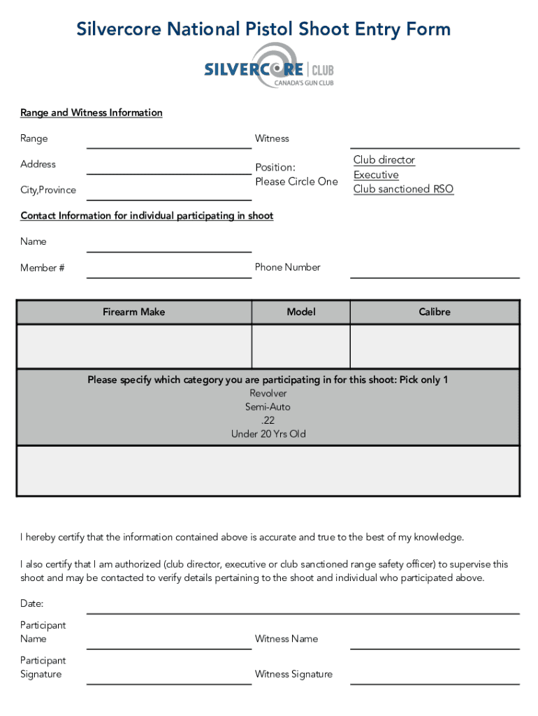 Fillable Online Silvercore National Pistol Shoot Entry Form Fax Email ...
