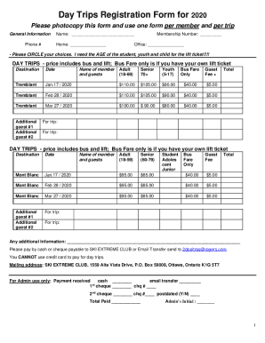 Fillable Online Day Trips Registration Form for 2020 - skiextreme.ca ...